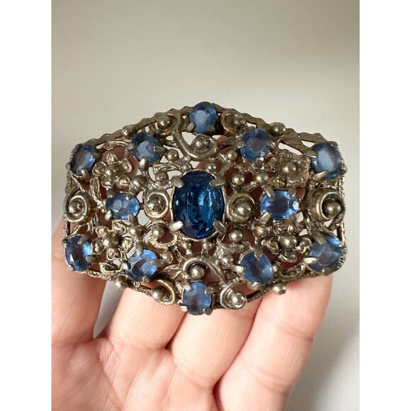 Vintage | Jewelry | Vintage Victorian Filigree Blue Glass Large Brooch ...